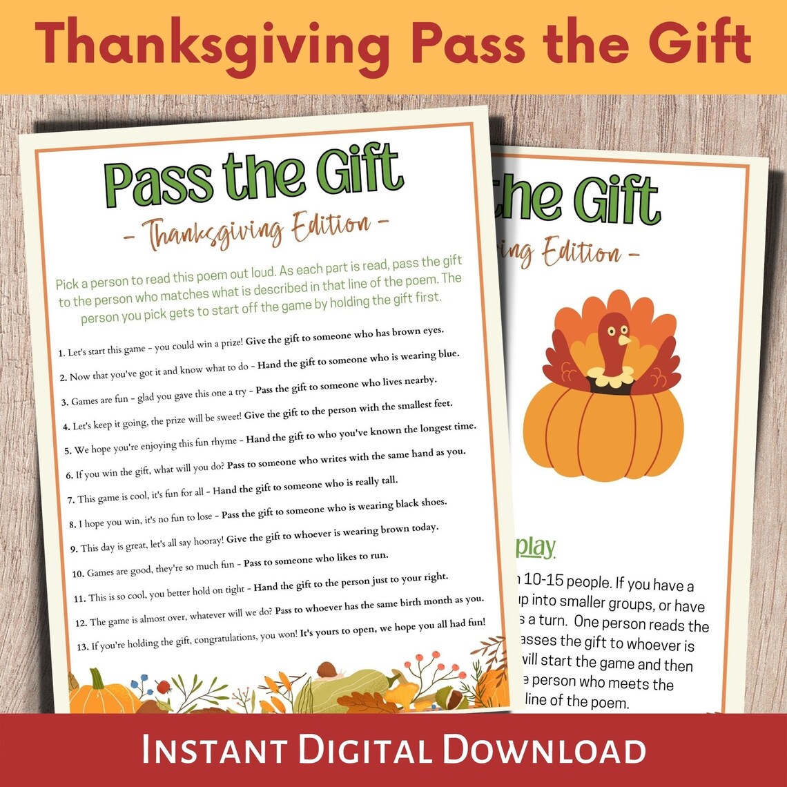 Thanksgiving Games, Pass the Gift Poem, Thanksgiving Games Printable ...