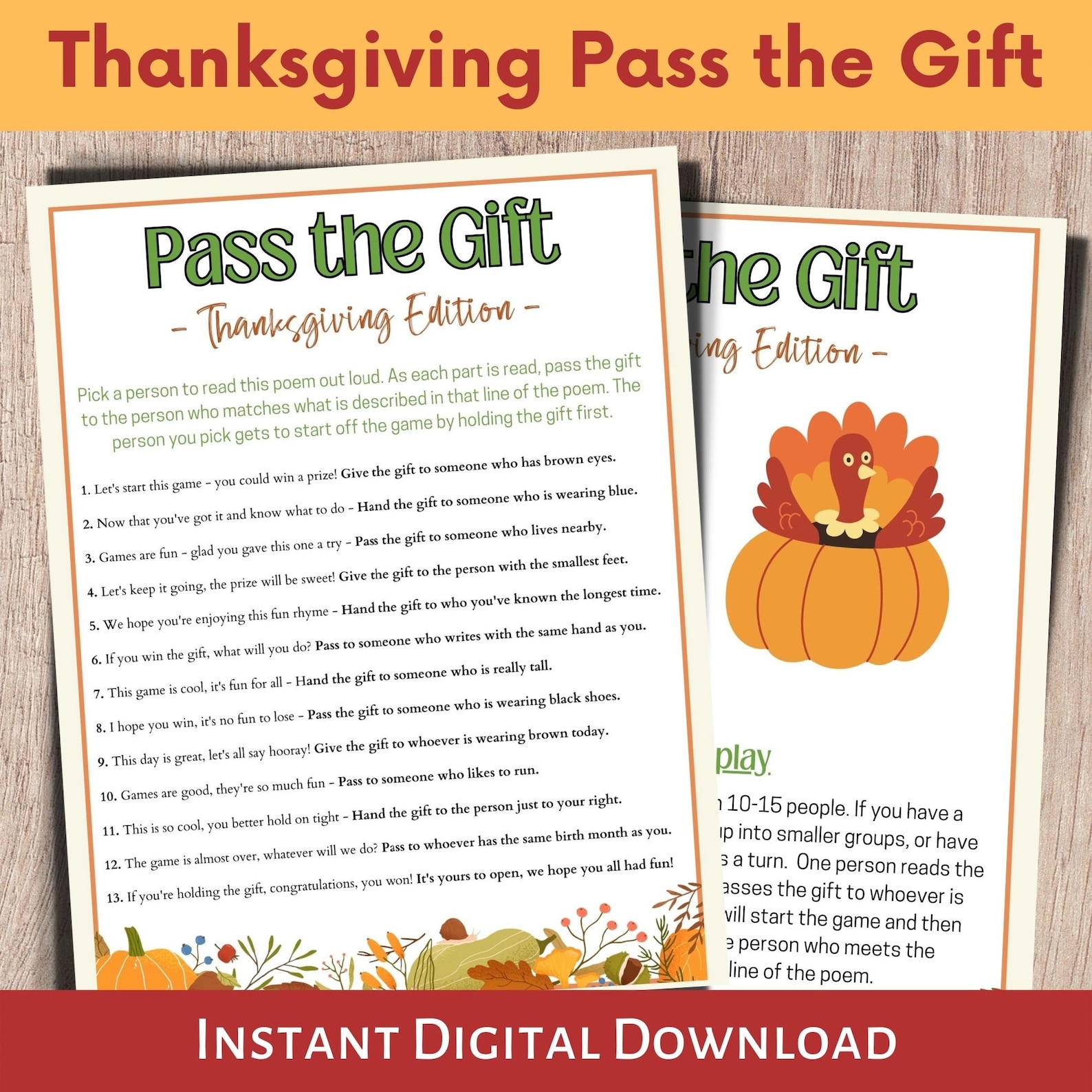 Thanksgiving Games, Pass the Gift Poem, Thanksgiving Games Printable ...