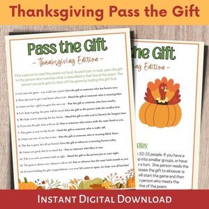 Thanksgiving Games, Pass the Gift Poem, Thanksgiving Games Printable ...