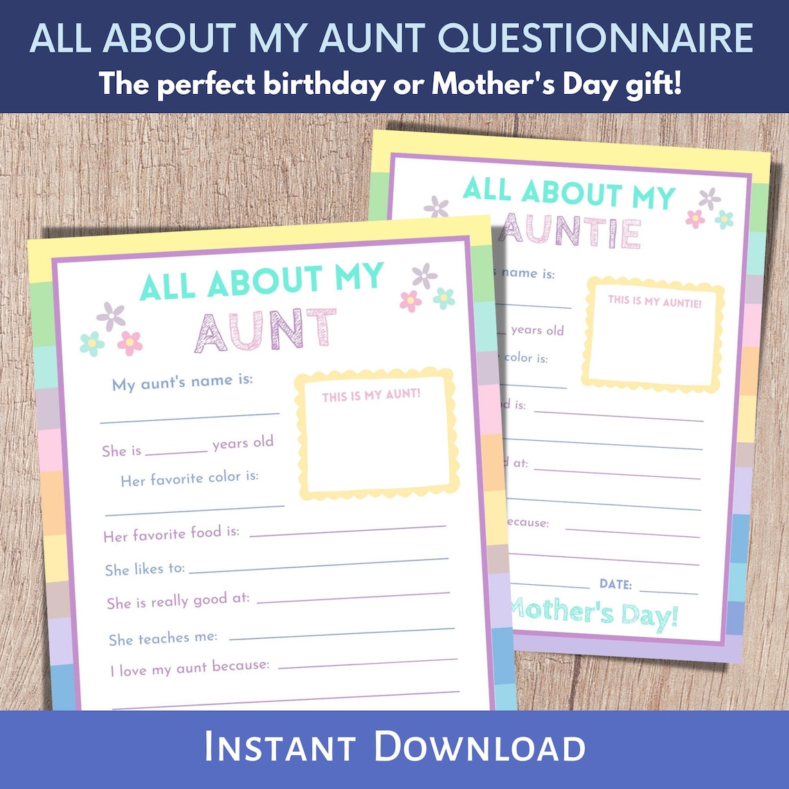 All About My Aunt Questionnaire, Printable Mother's Day Gift, Mother's ...
