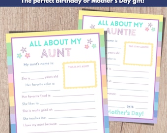 All About My Aunt Mother's Day Questionnaire Instant Downloadable PDF ...
