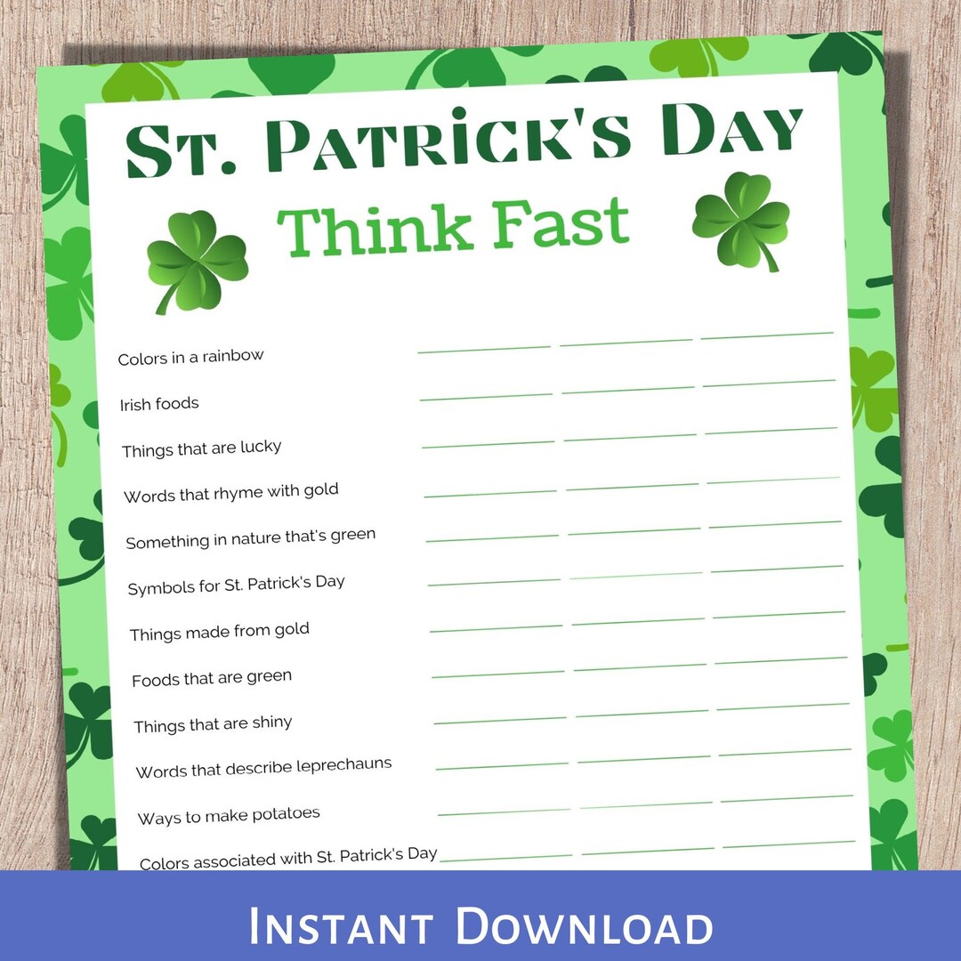 Think Fast Game, St. Patricks Day Game, St. Patricks Day Trivia, St ...