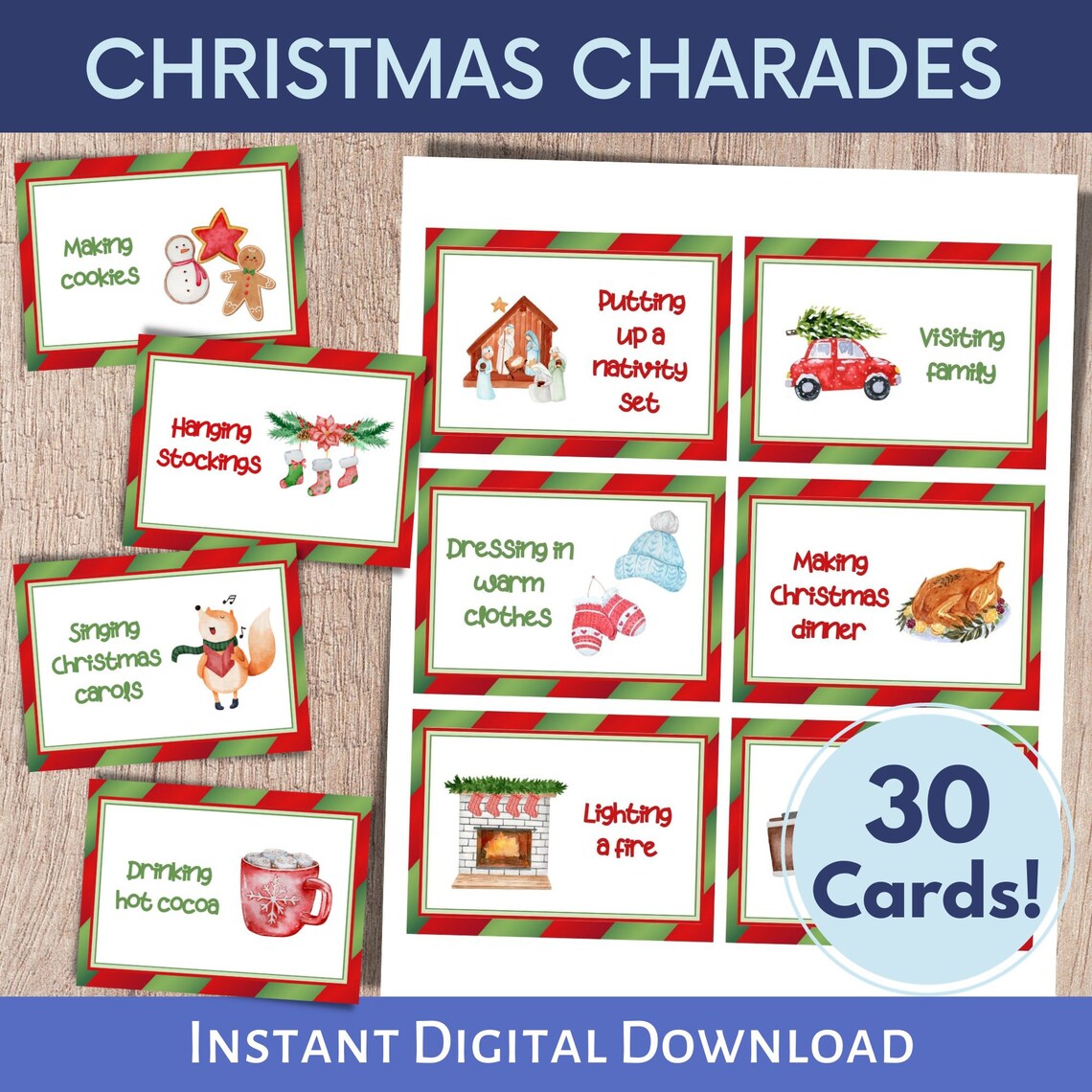 Christmas Charades, Christmas Party Game, Family Holiday Game ...