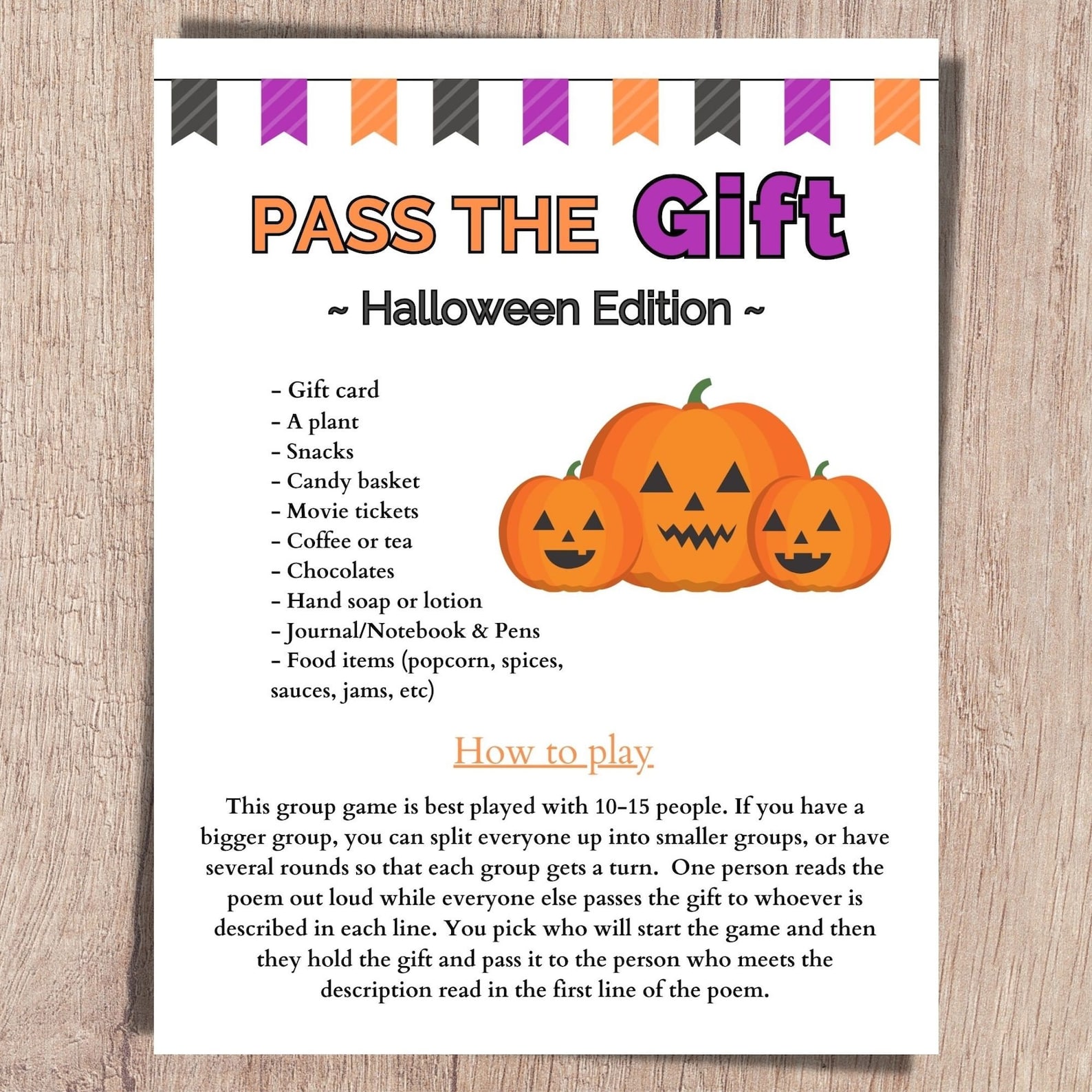 Halloween Party Game Pass the Gift Poem Halloween Games for - Etsy