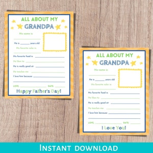 All About My Grandpa, Fathers Day Printable Craft, Grandparents Day ...