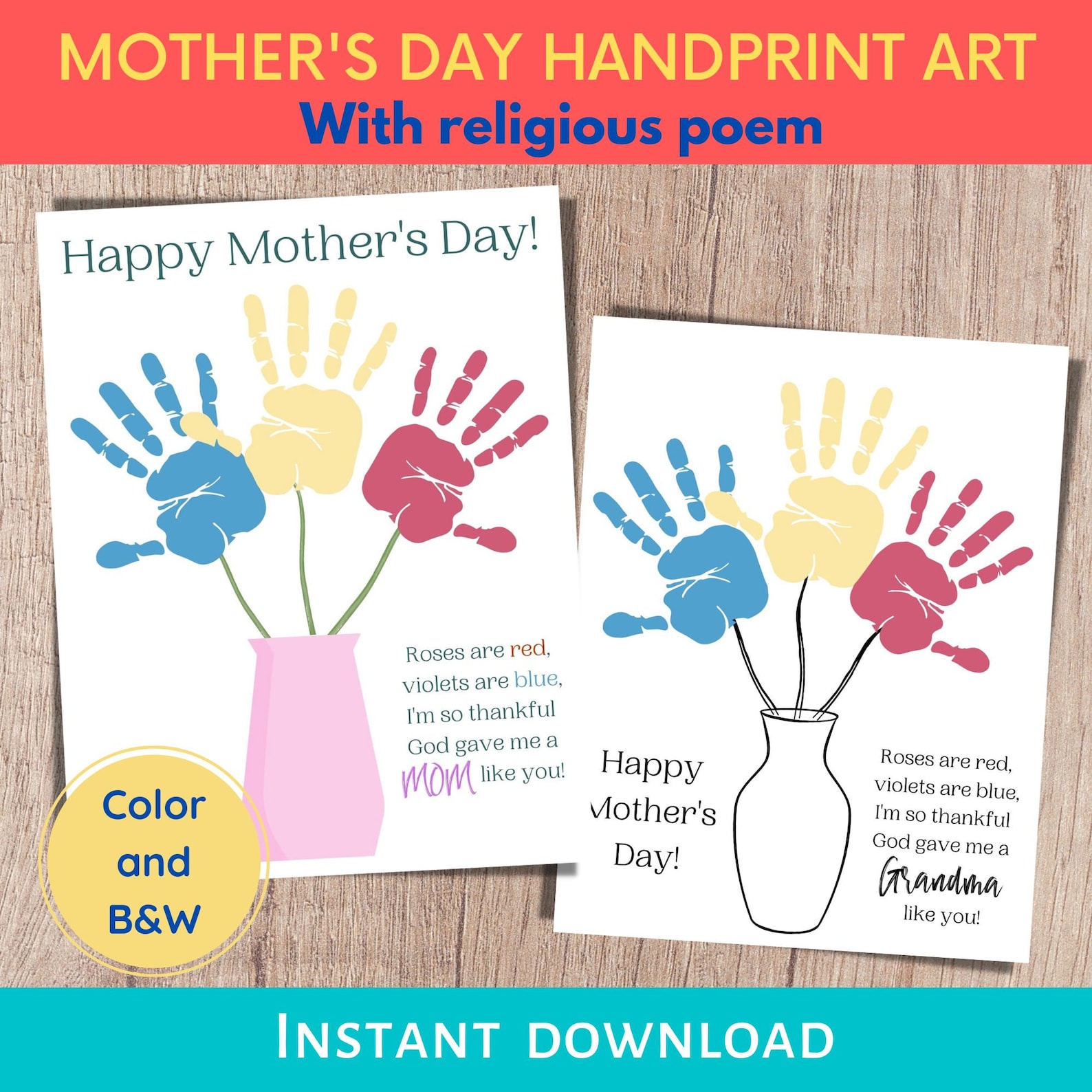 Mothers Day Handprint Printable, Religious Poem, Handprint Mothers Day ...