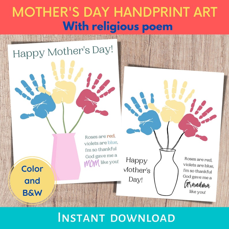 Mothers Day Handprint Printable, Religious Poem, Handprint Mothers Day ...
