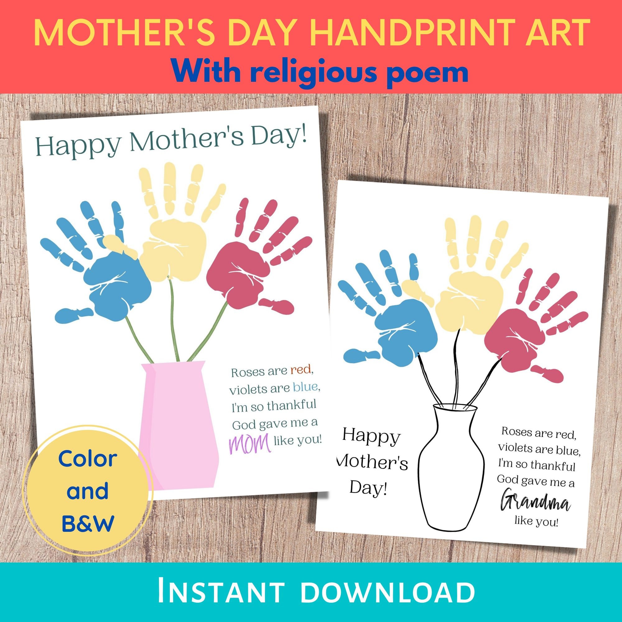 Mothers Day Handprint Printable, Religious Poem, Handprint Mothers Day ...