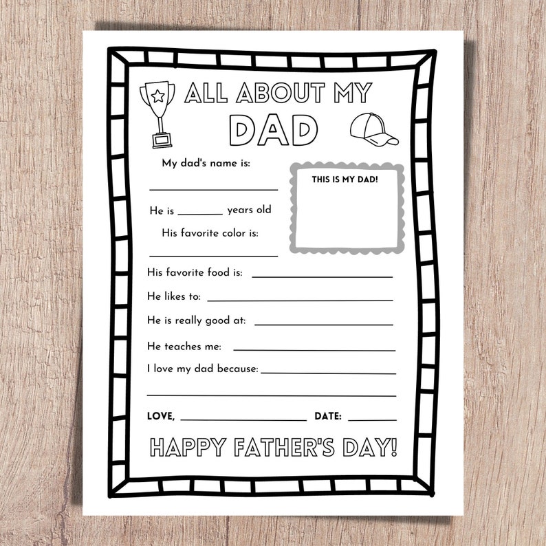 All About My Dad, Fathers Day Printable Craft, All About My Dad ...