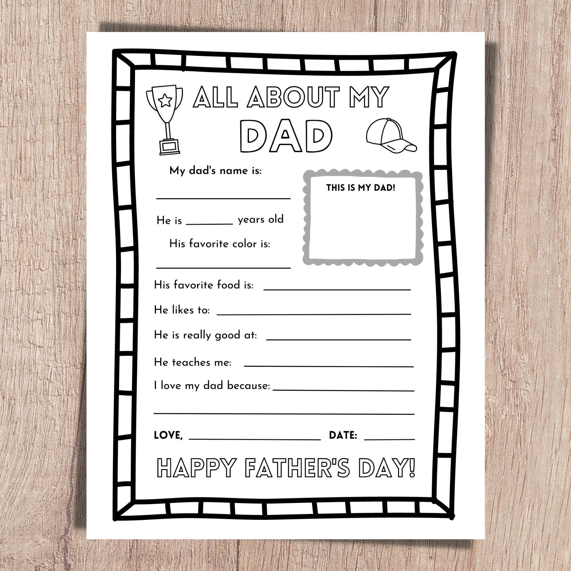 All About My Dad, Fathers Day Printable Craft, All About My Dad ...
