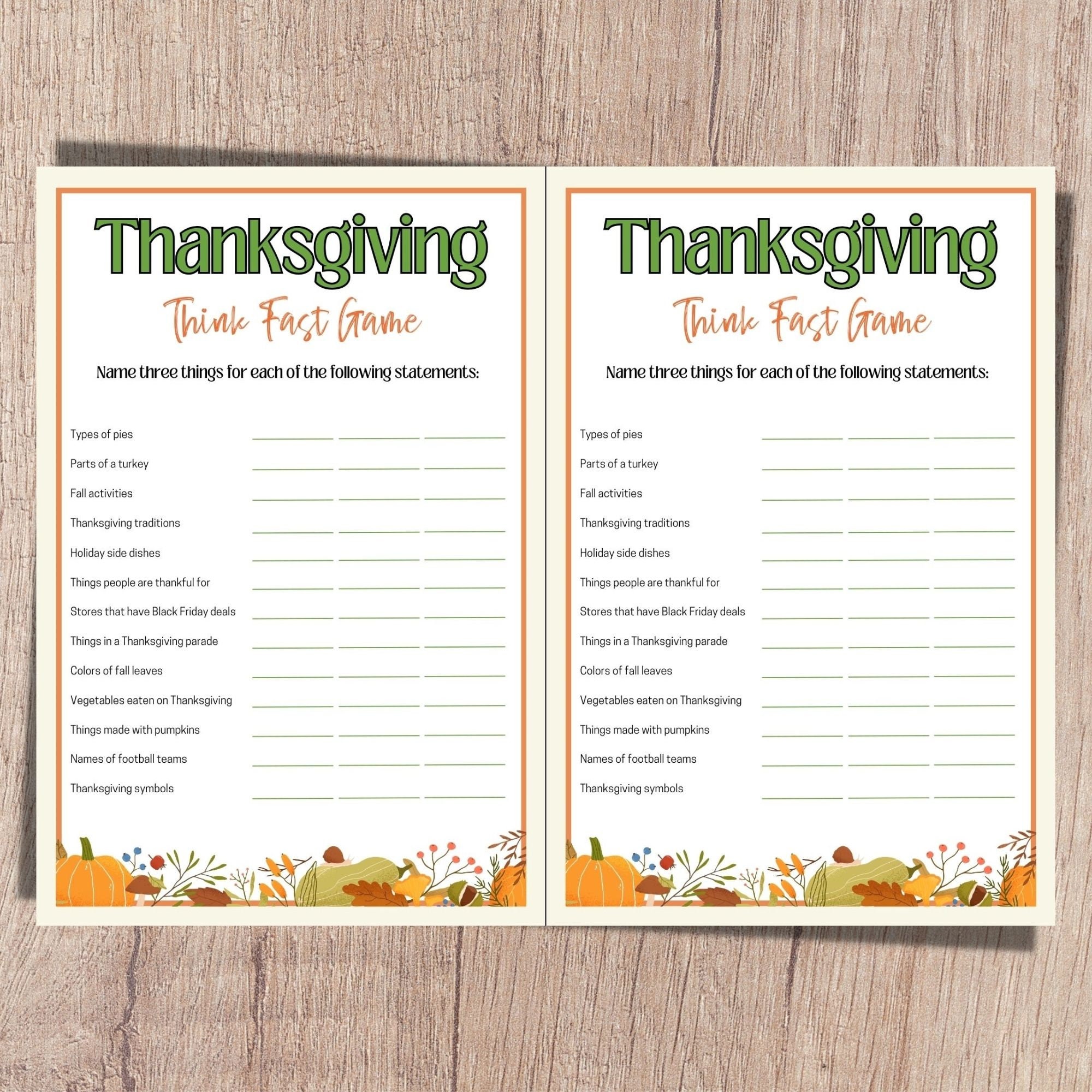 Thanksgiving Think Fast Game, Fall Trivia Game, Thanksgiving Games ...