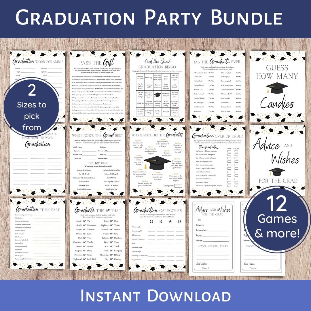 Graduation Games, Graduation Bundle, Printable Grad Game, Pass the Gift ...