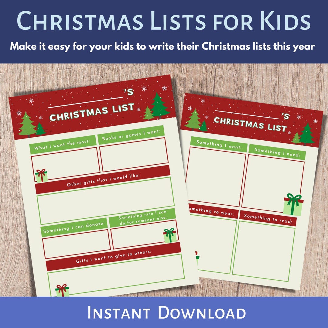 Christmas List, Wish List for Kids, Christmas Gift List, Printable ...