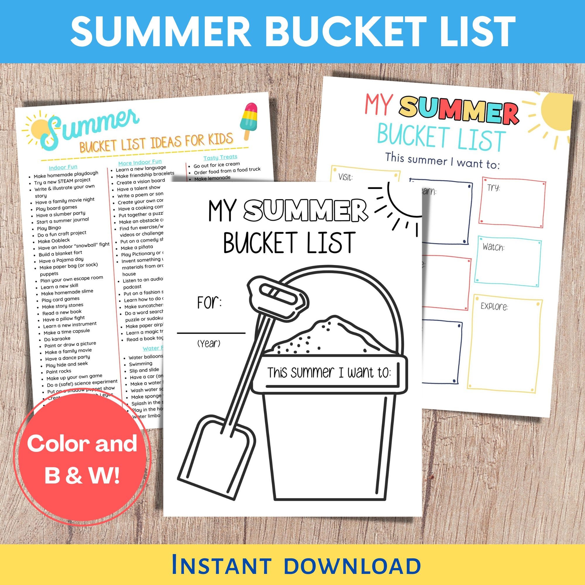 Summer Bucket List Printable, Kids Summer Activity, Summer Bucket List ...