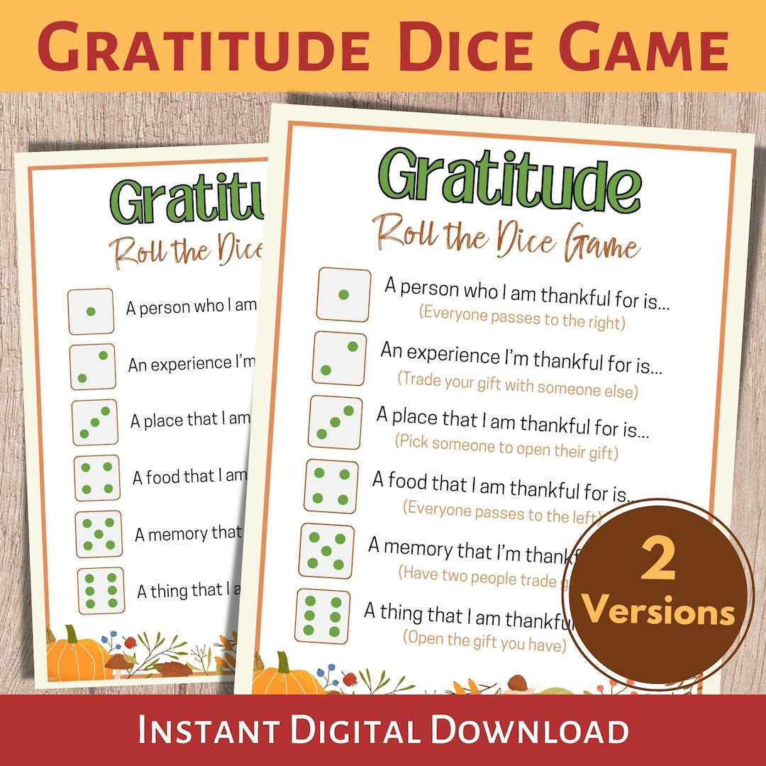 Thanksgiving Gratitude Game, Gratitude Dice Game, Thanksgiving Dice ...