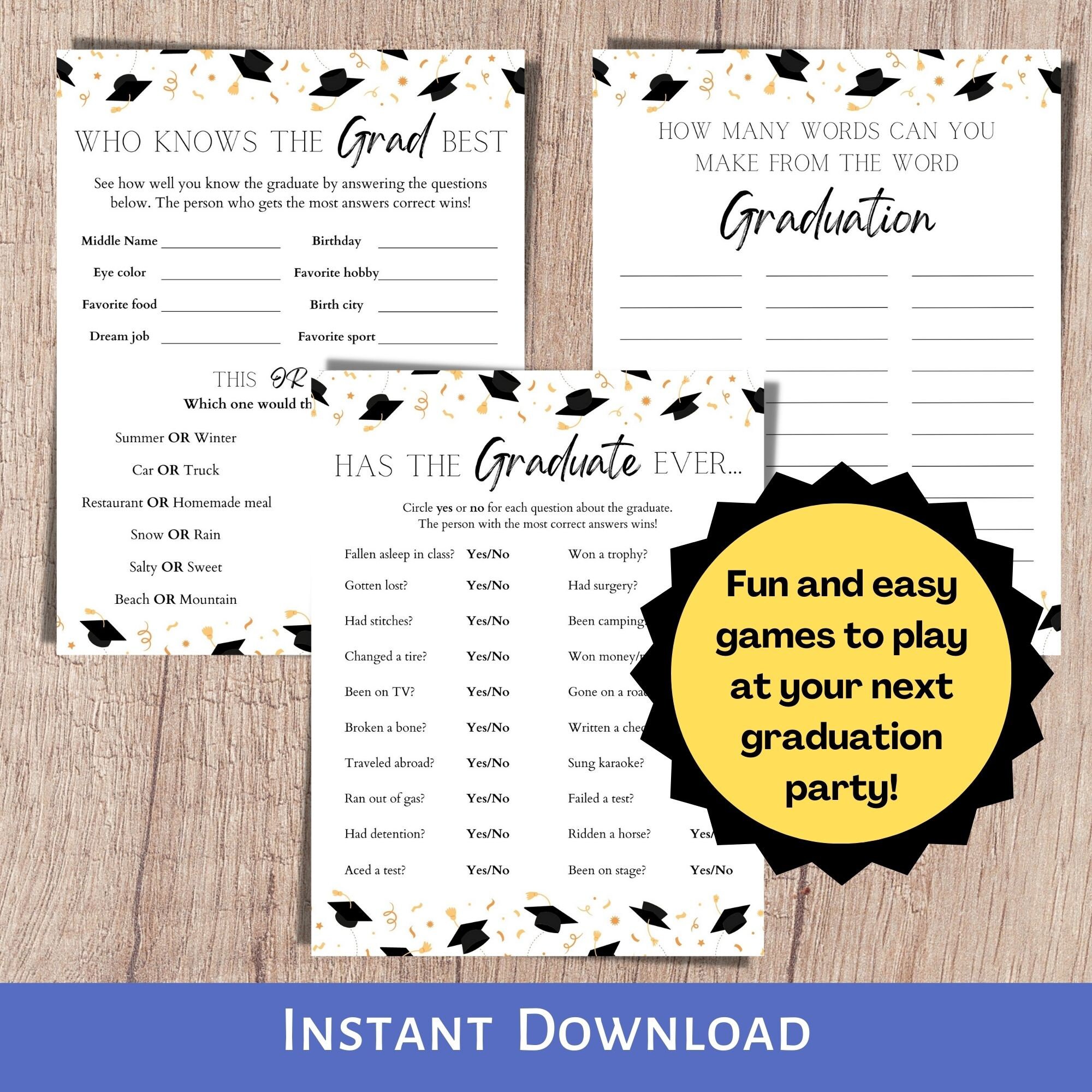 Graduation Games, Graduation Bundle, Printable Grad Game, Pass the Gift ...
