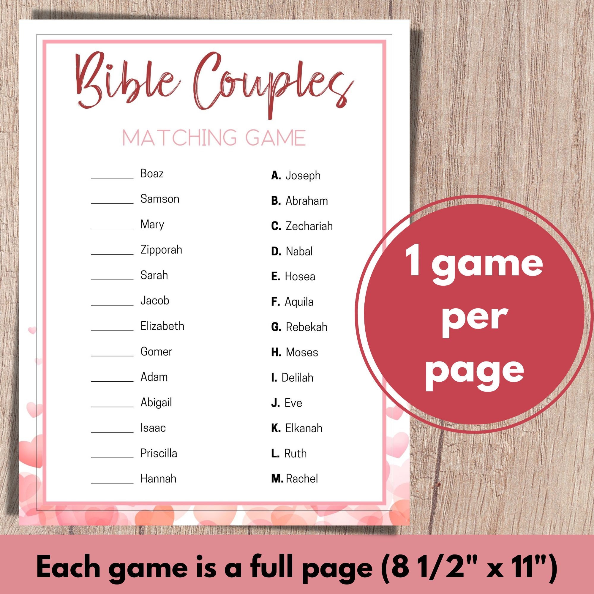 Bible Valentine Games, Bible Trivia Quiz, Bible Couples Matching Game ...