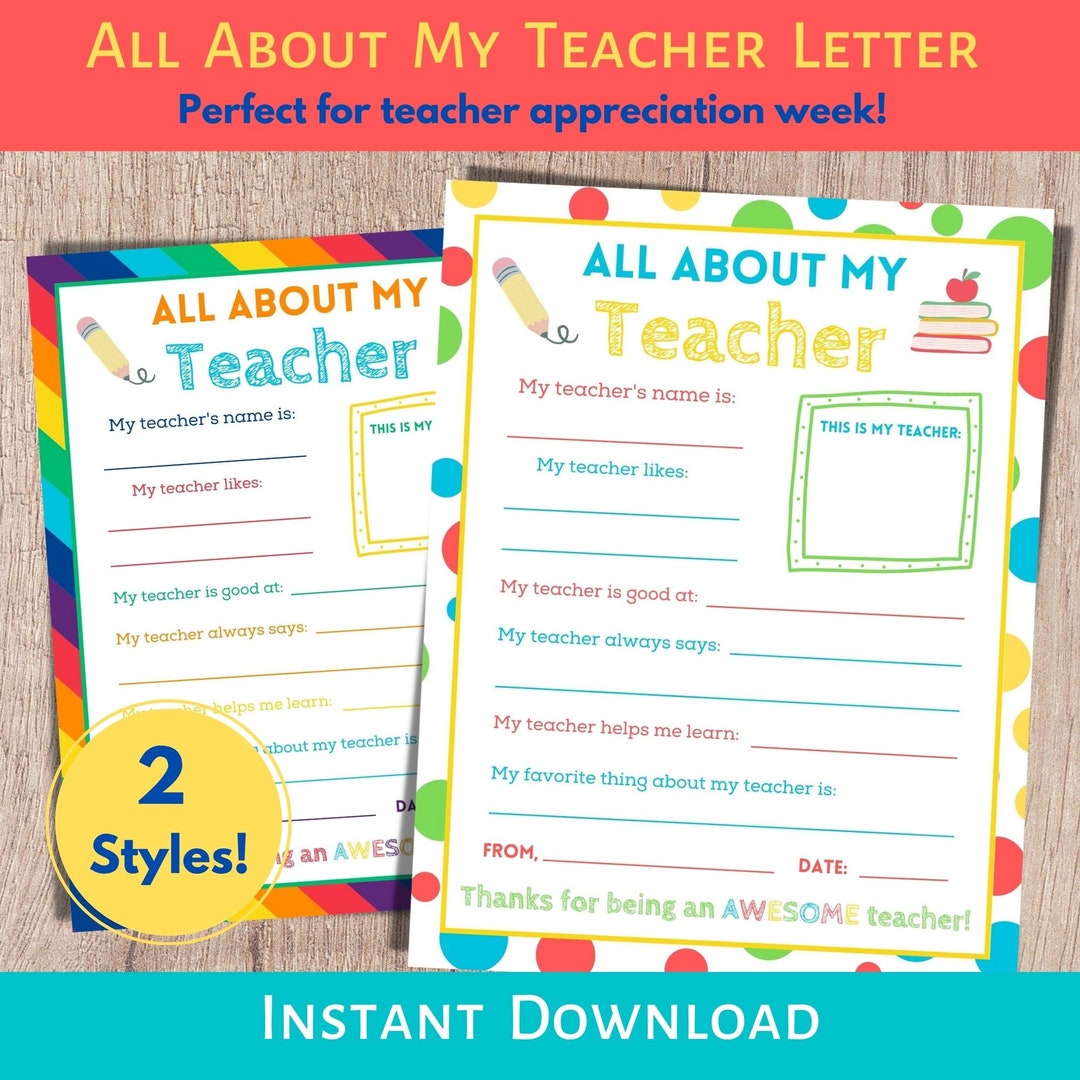 All About My Teacher, Teacher Appreciation Week, Teacher Letter, Thank ...