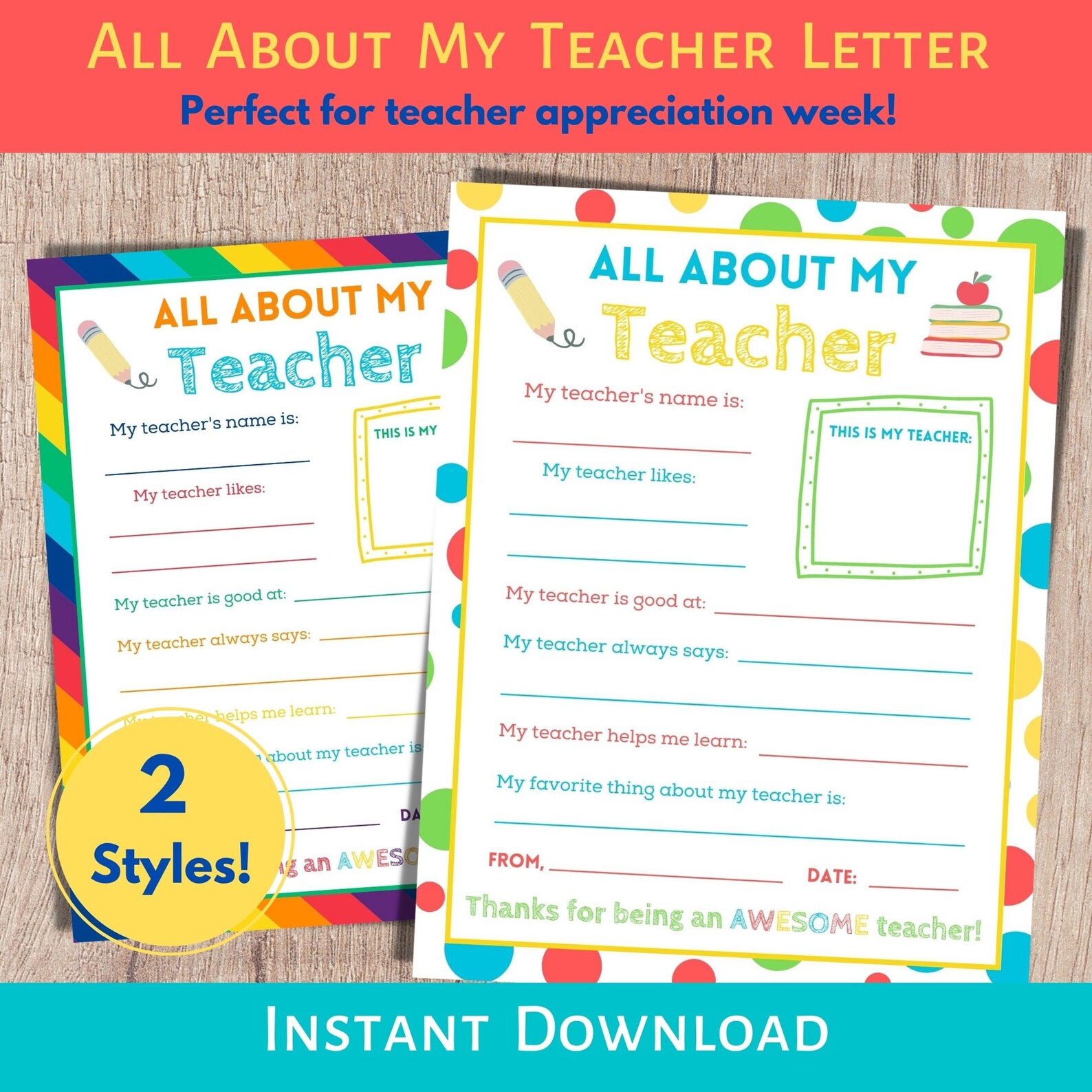 All About My Teacher, Teacher Appreciation Week, Teacher Letter, Thank ...