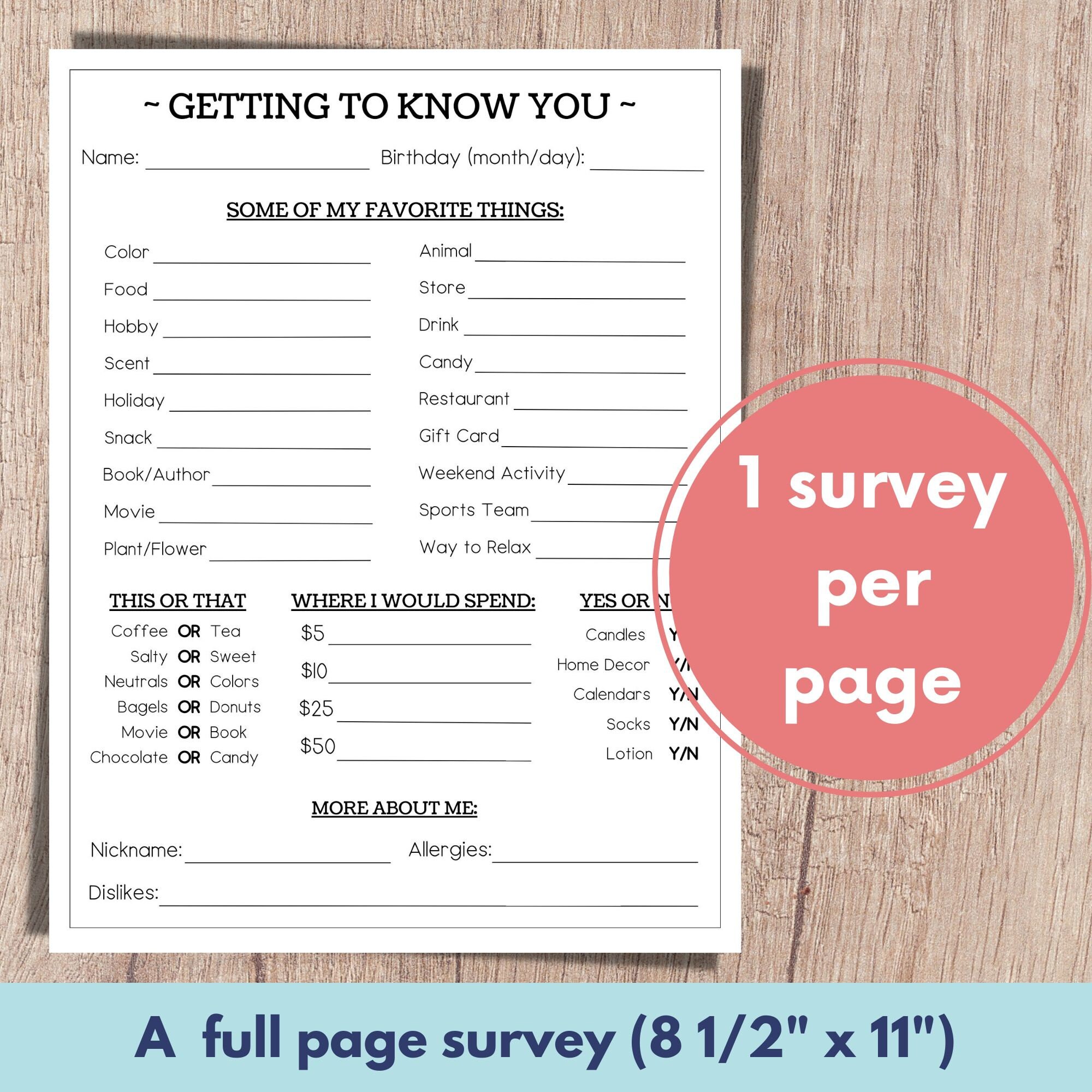Favorite Things List, Get to Know You Survey, Favorites List, Coworker ...