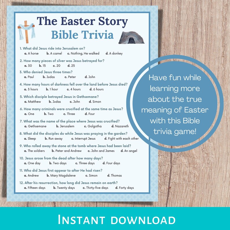 Easter Trivia, Easter Bible Trivia Game, Printable Trivia Game, Easter ...