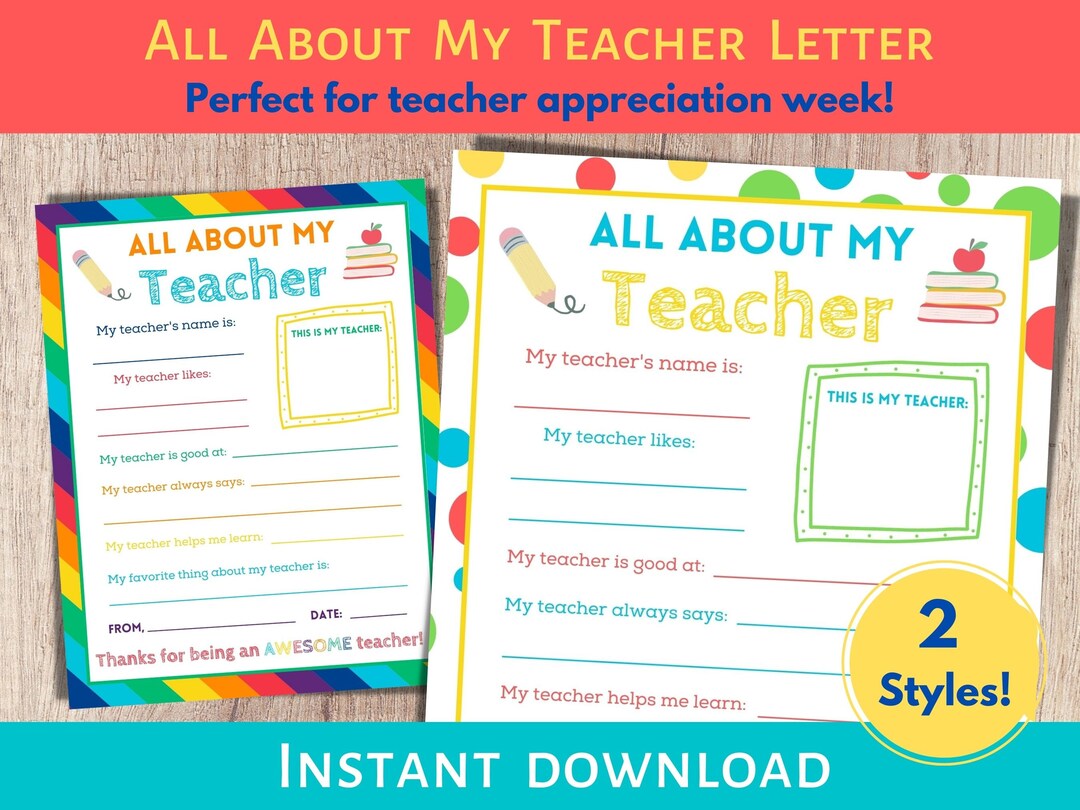 All About My Teacher Teacher Appreciation Week Teacher - Etsy
