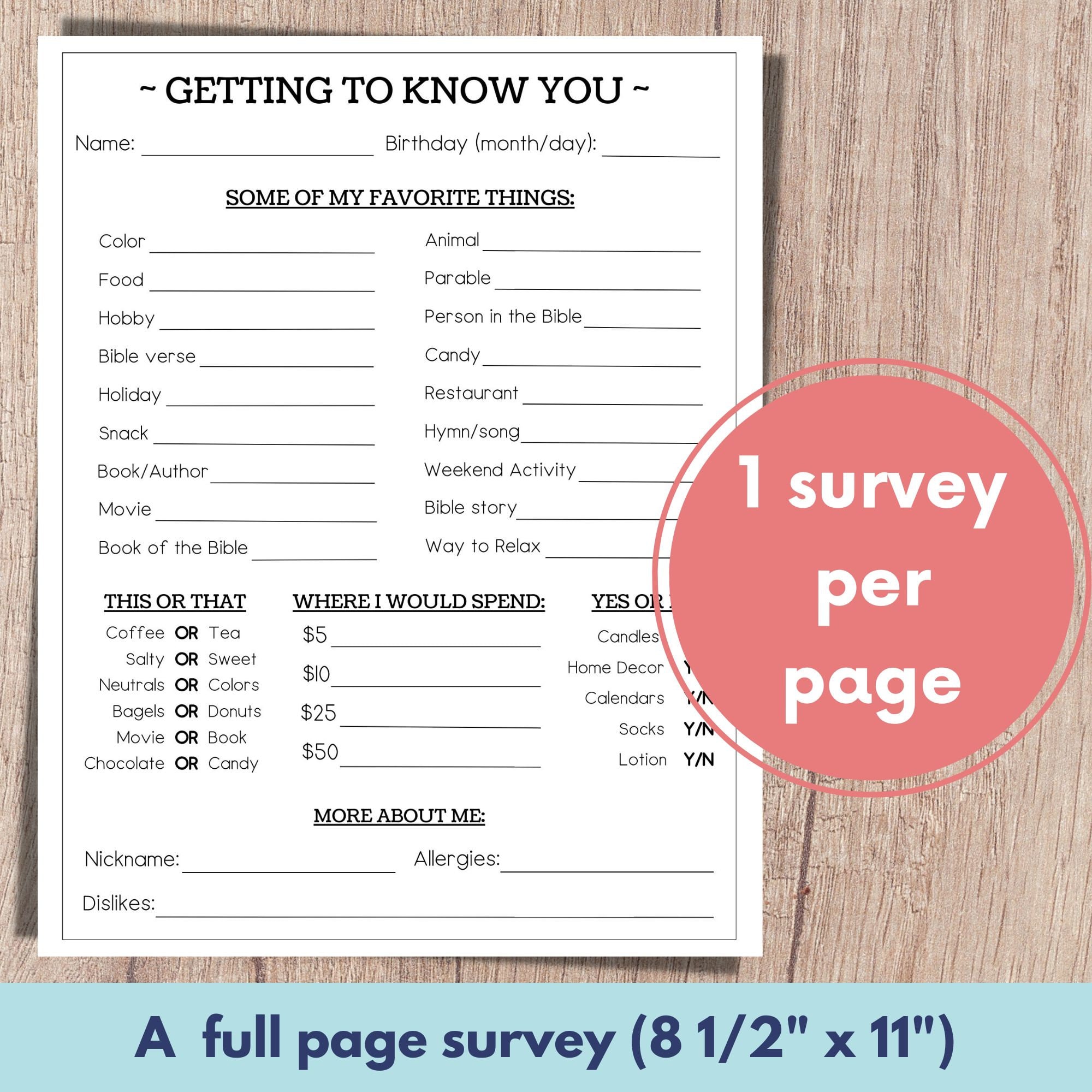 Secret Sister Church Questionnaire, Womens Ministry, Church Gift ...