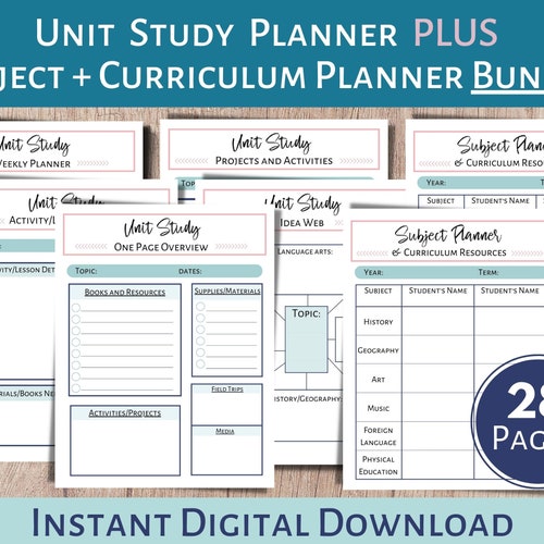 Unit Study Planner and Curriculum Planner Bundle Homeschool - Etsy
