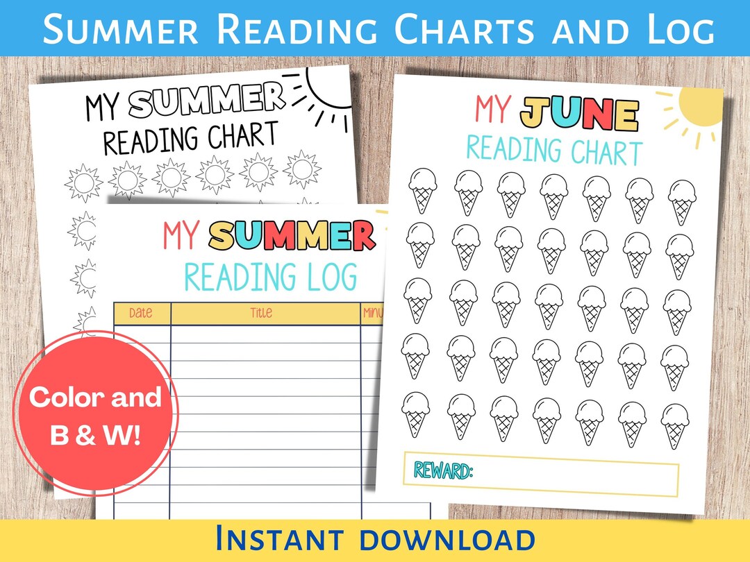 Summer Reading Chart, Summer Reading Challenge, Reading Log for Kids ...