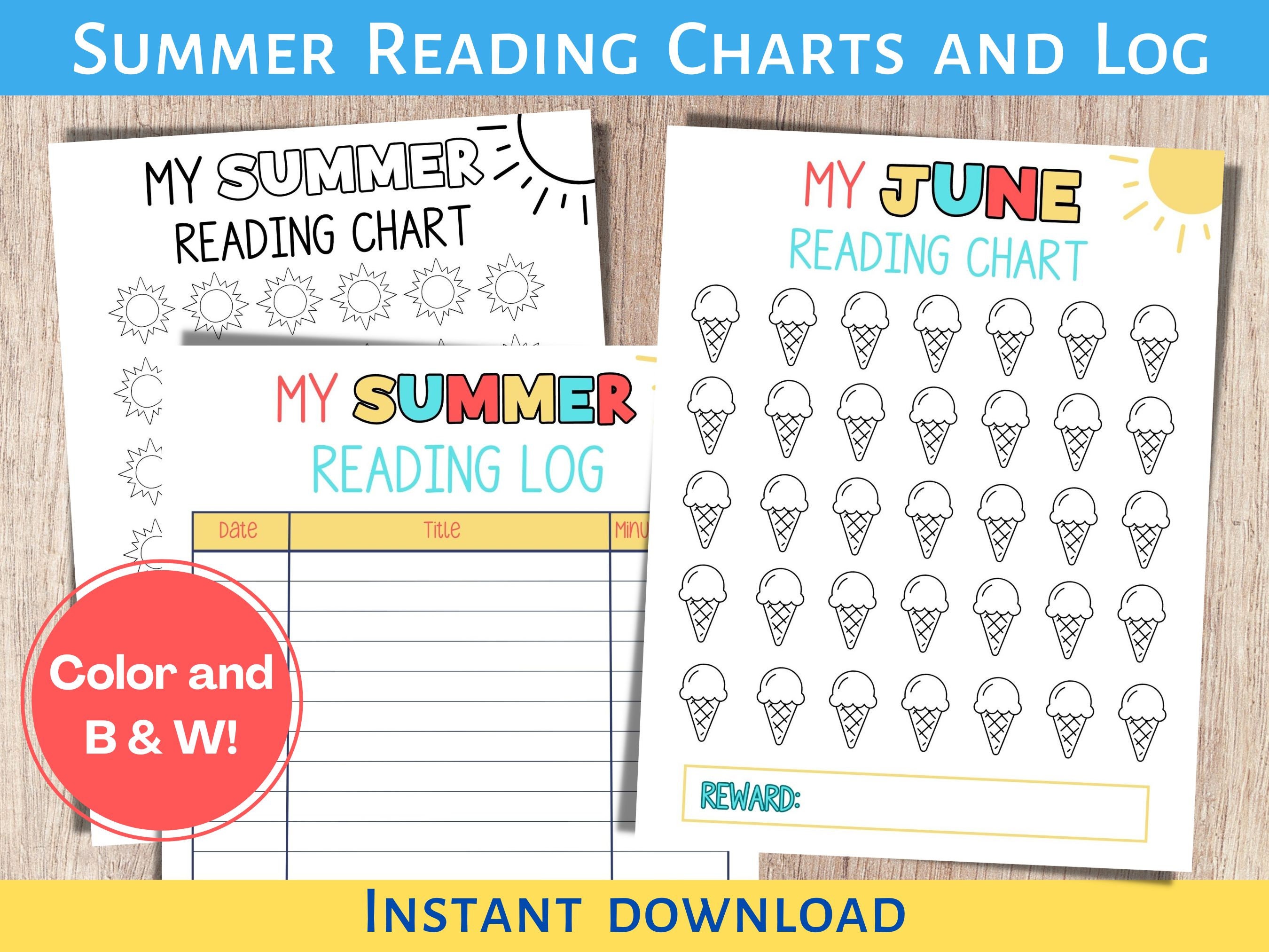 Summer Reading Chart, Summer Reading Challenge, Reading Log for Kids ...