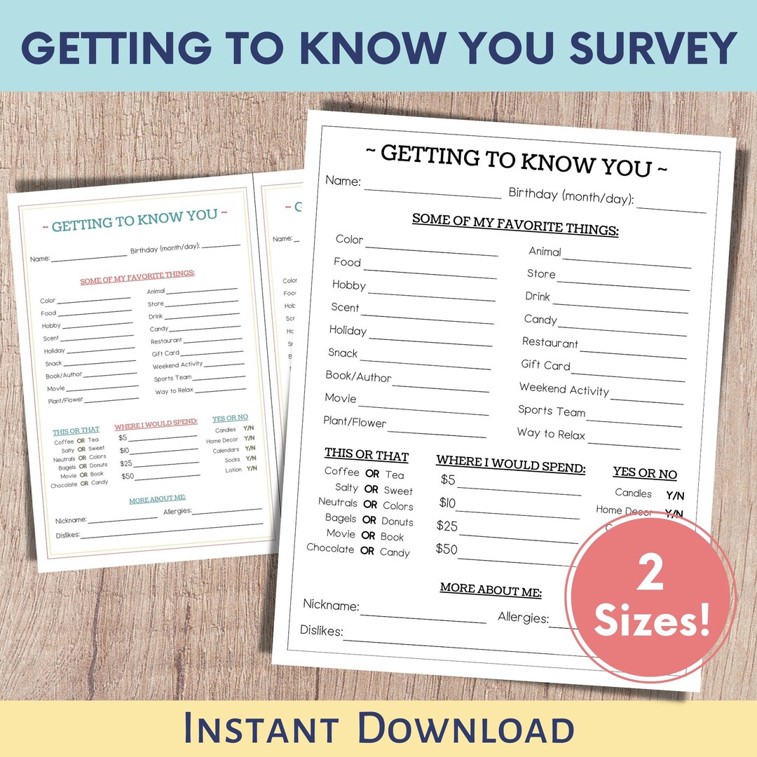 Favorite Things List, Get to Know You Survey, Favorites List, Coworker ...