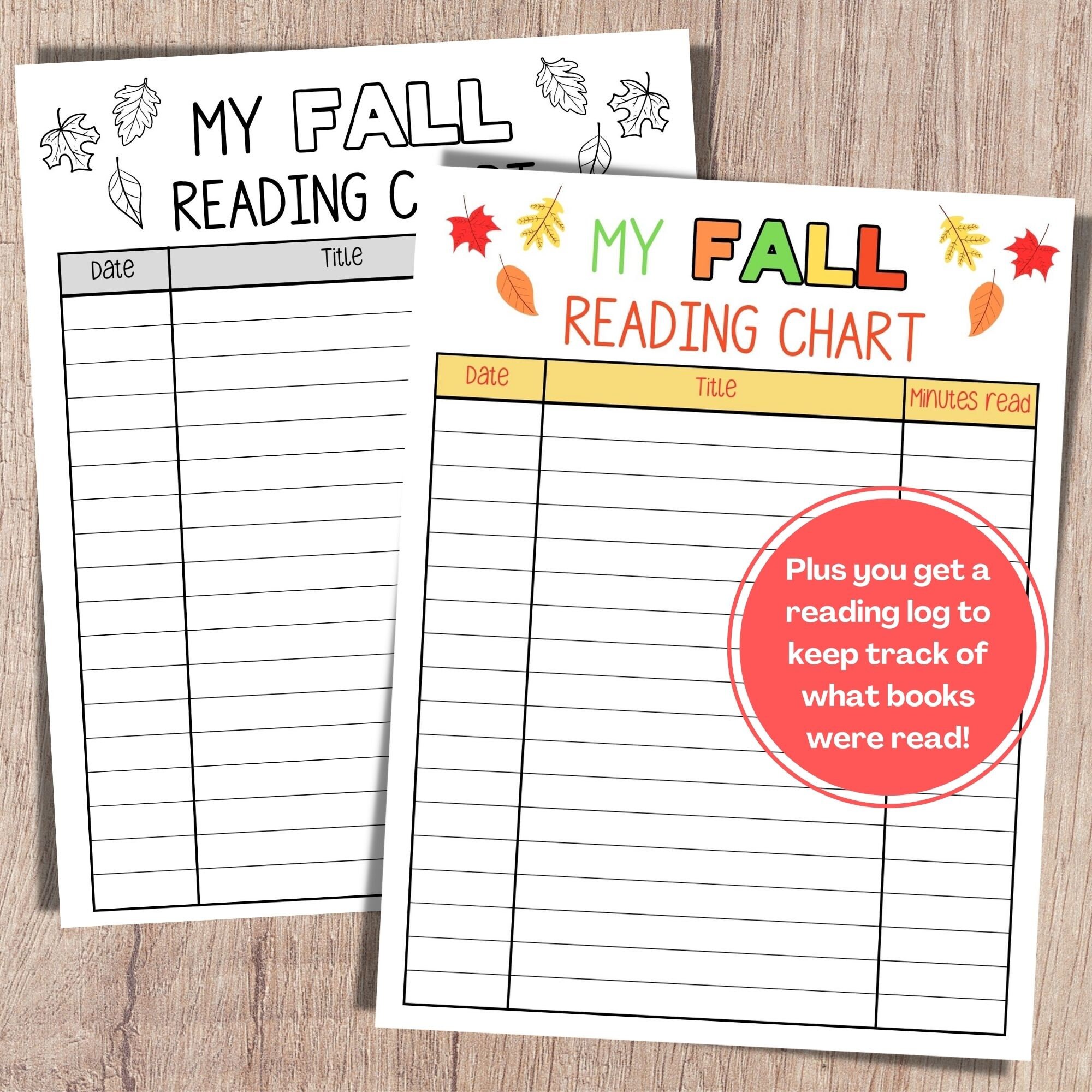 Fall Reading Chart Fall Reading Challenge Reading Log for - Etsy