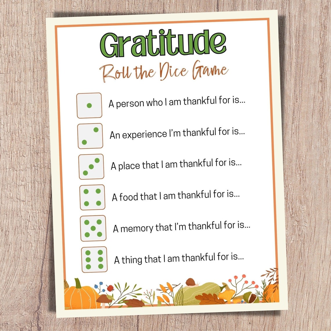 Thanksgiving Gratitude Game, Gratitude Dice Game, Thanksgiving Dice ...