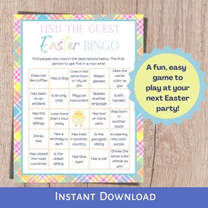 Easter Games Printable, Find the Guest Bingo, Easter Games for Adults ...