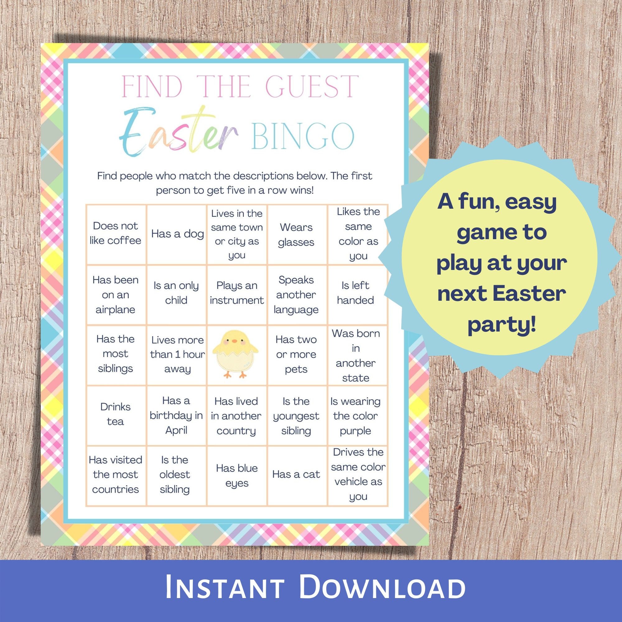 Easter Games Printable, Find the Guest Bingo, Easter Games for Adults ...
