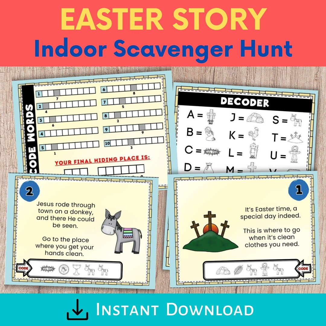 Easter Scavenger Hunt Cards, Easter Bible Trivia, Indoor Scavenger Hunt ...