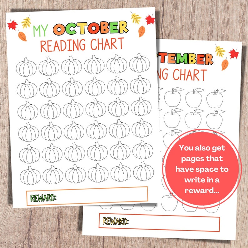 Fall Reading Chart, Fall Reading Challenge, Reading Log for Kids ...