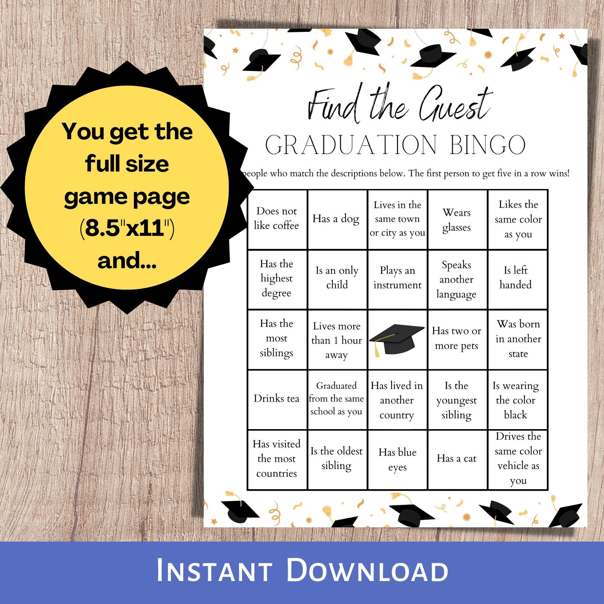 Graduation Bingo, Find the Guest Bingo, Graduation Games Printable ...