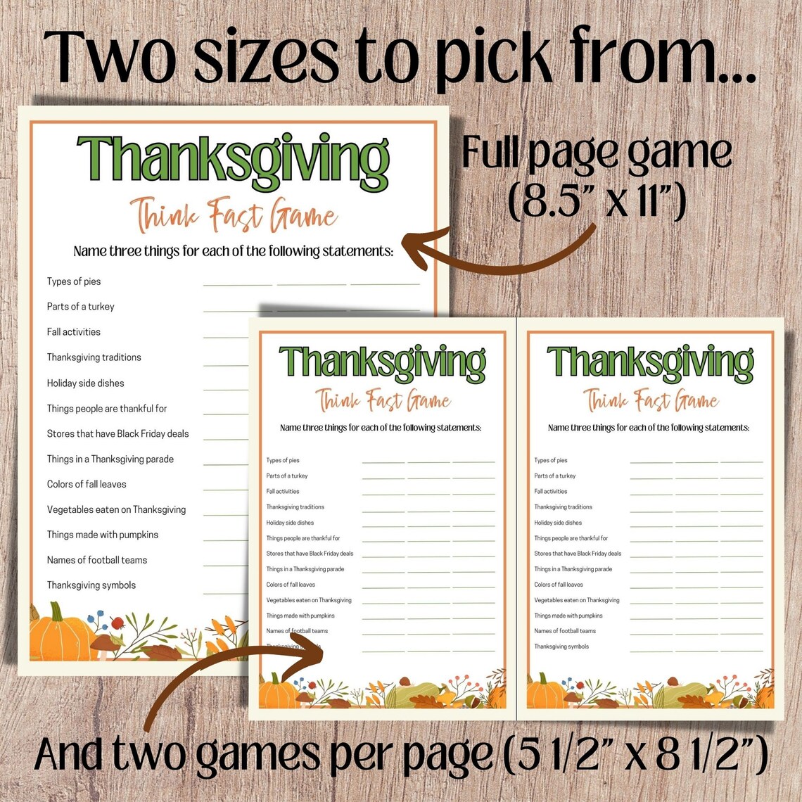 Thanksgiving Think Fast Game, Fall Trivia Game, Thanksgiving Games ...