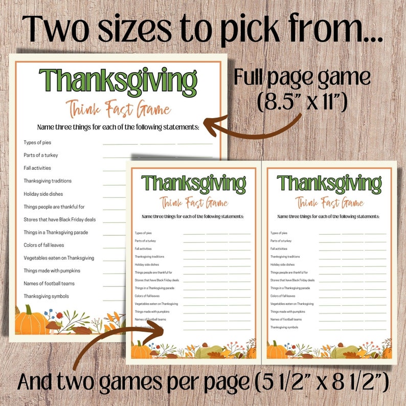 Thanksgiving Think Fast Game, Fall Trivia Game, Thanksgiving Games ...