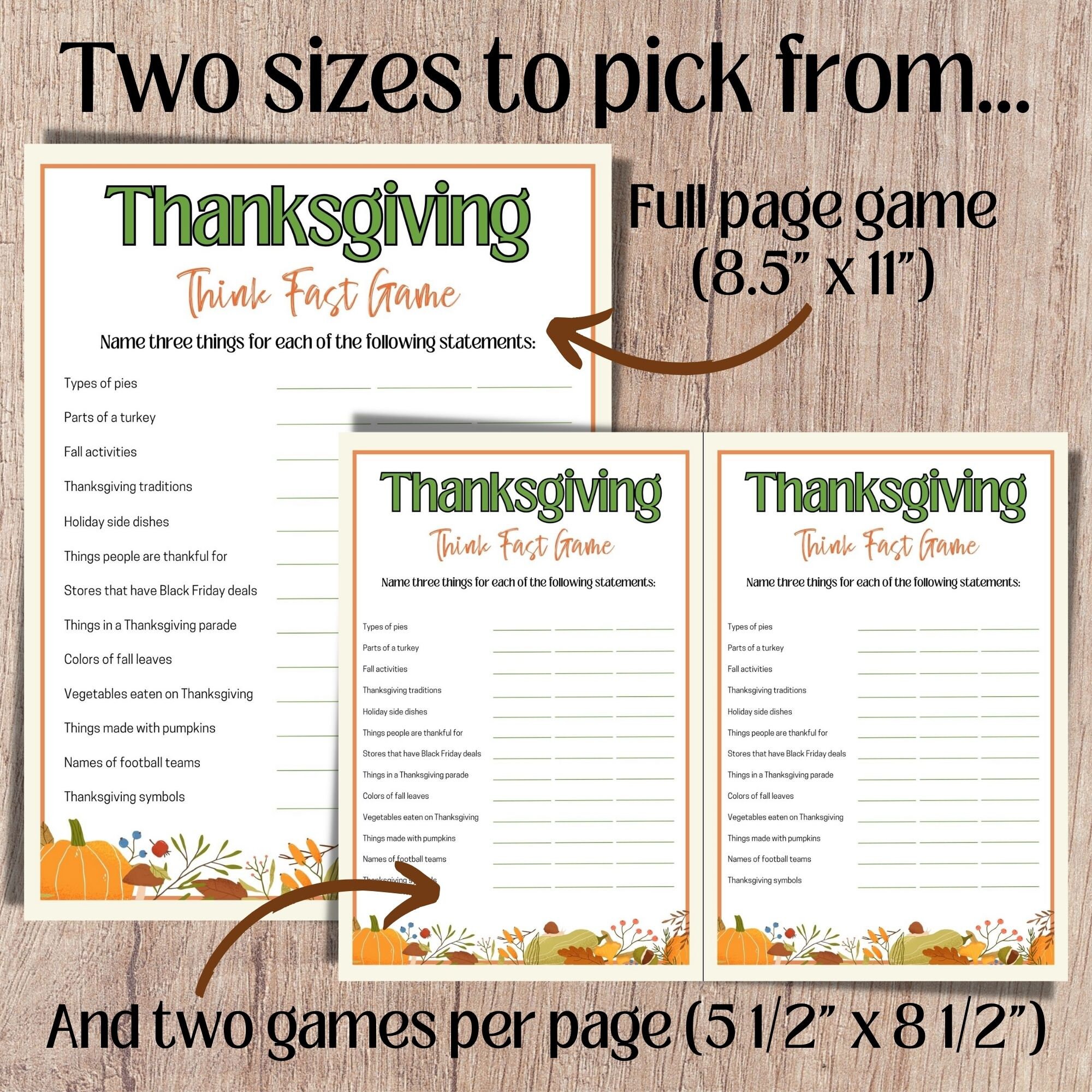 Thanksgiving Think Fast Game, Fall Trivia Game, Thanksgiving Games ...