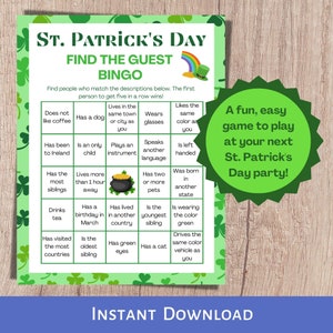 Find the Guest Bingo, St. Patrick's Day Games, Icebreaker Bingo, Find ...