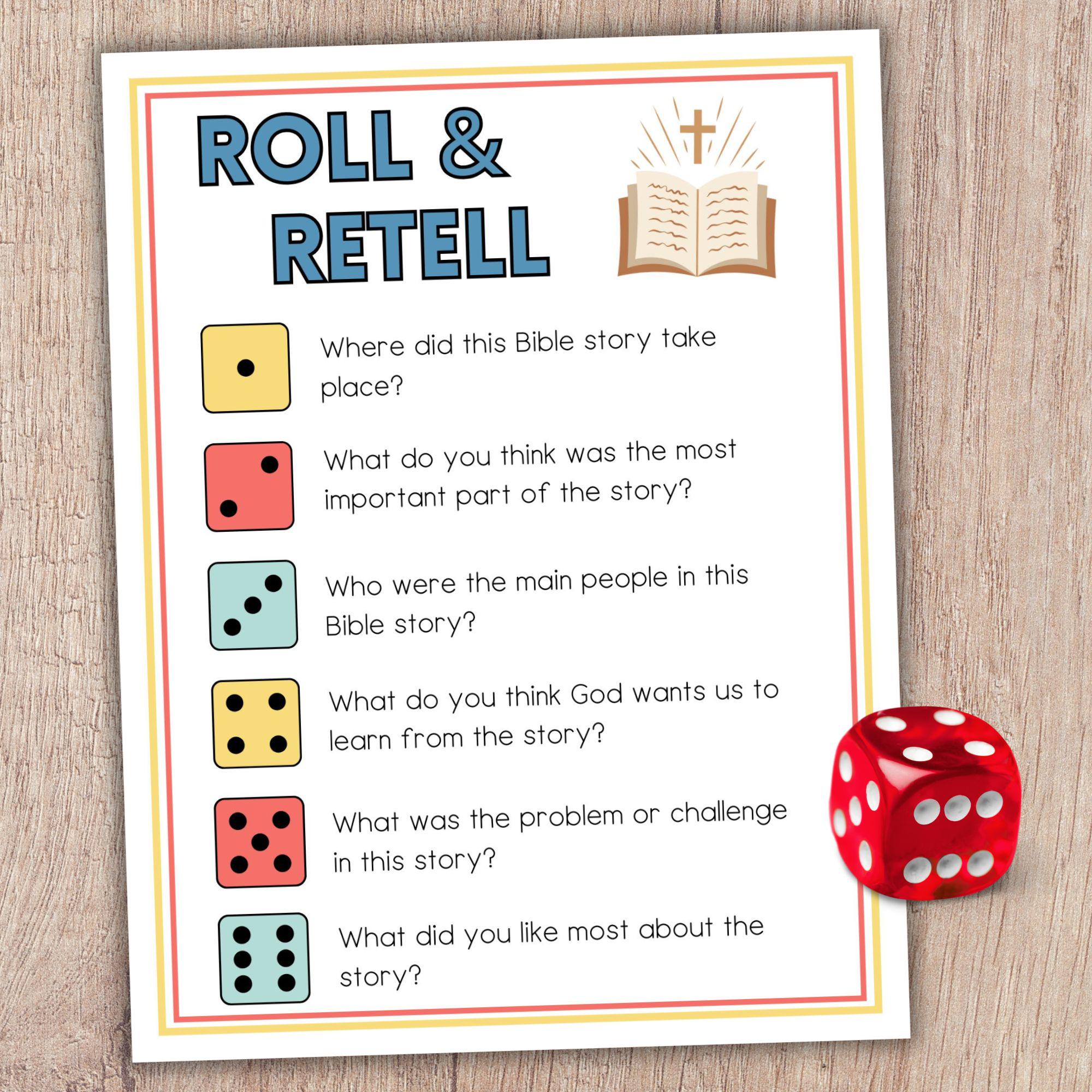 Reading Games for Kids, Bible Story Games, Roll and Retell Bible Story ...