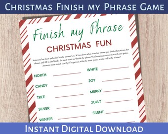 Finish My Phrase Christmas Game, Printable Holiday Game, Christmas ...