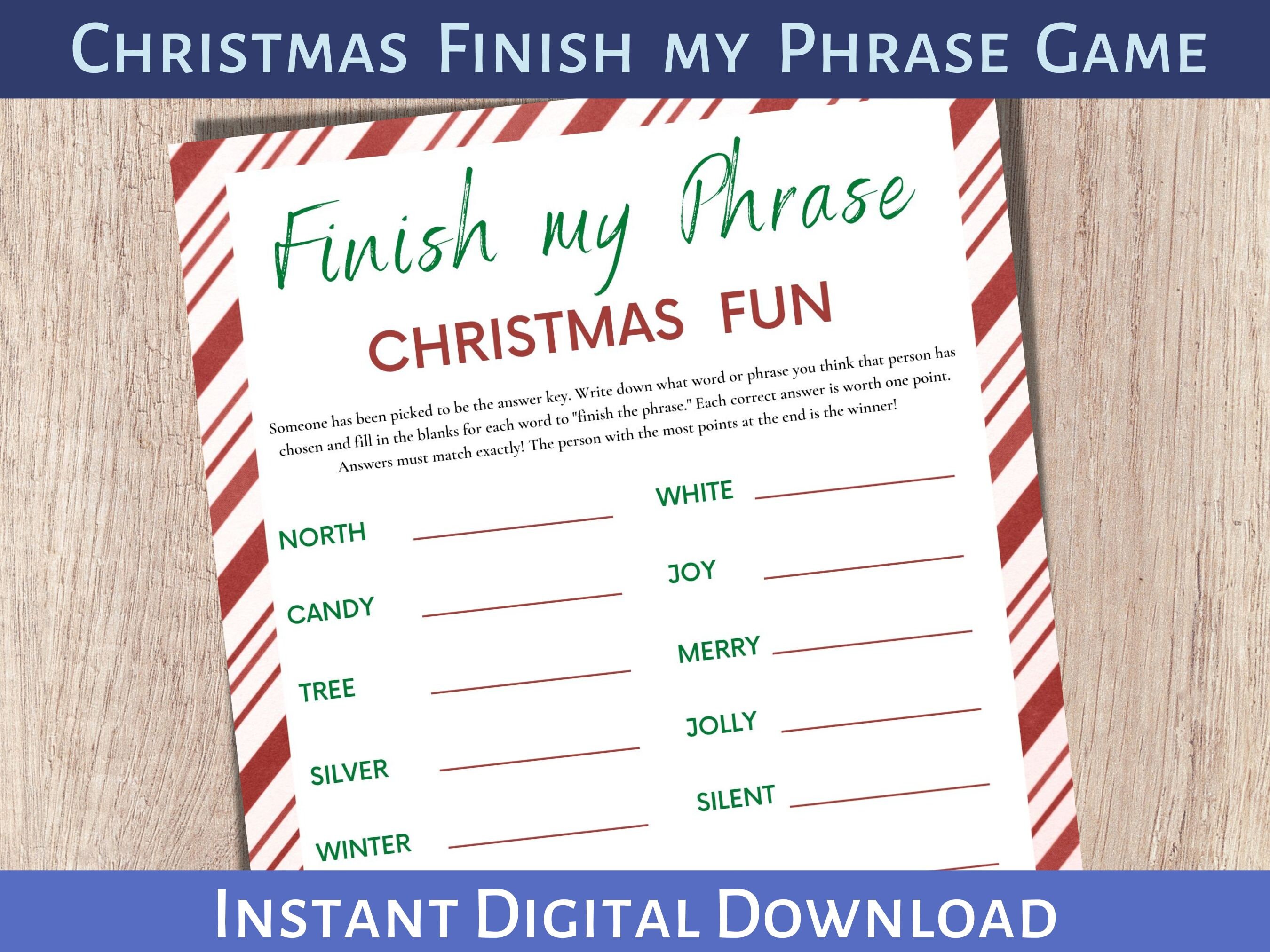 Finish My Phrase Christmas Party Game, Printable Holiday Game, Office ...