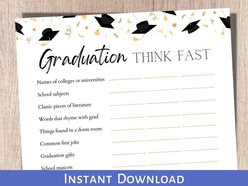 Think Fast Game Graduation Games Grad Party Games - Etsy