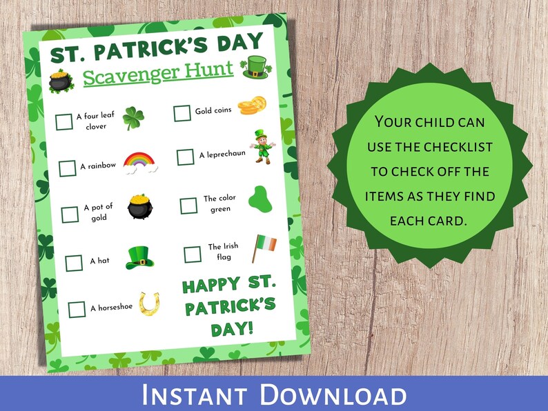 St. Patrick's Day Scavenger Hunt for Little Kids Treasure - Etsy