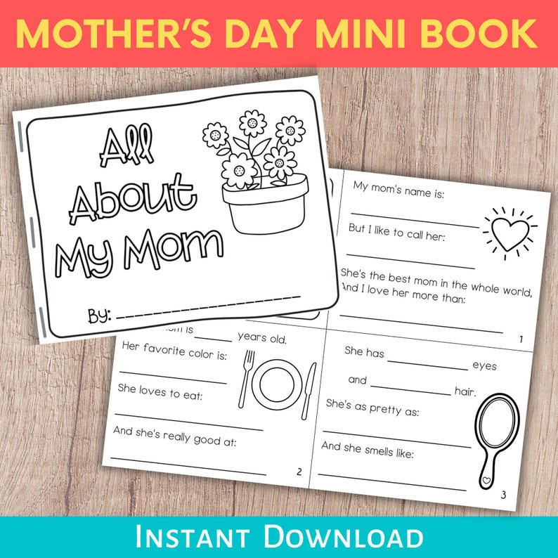 Mothers Day Mini Book, All About My Mom, Mothers Day Craft, Mothers Day ...