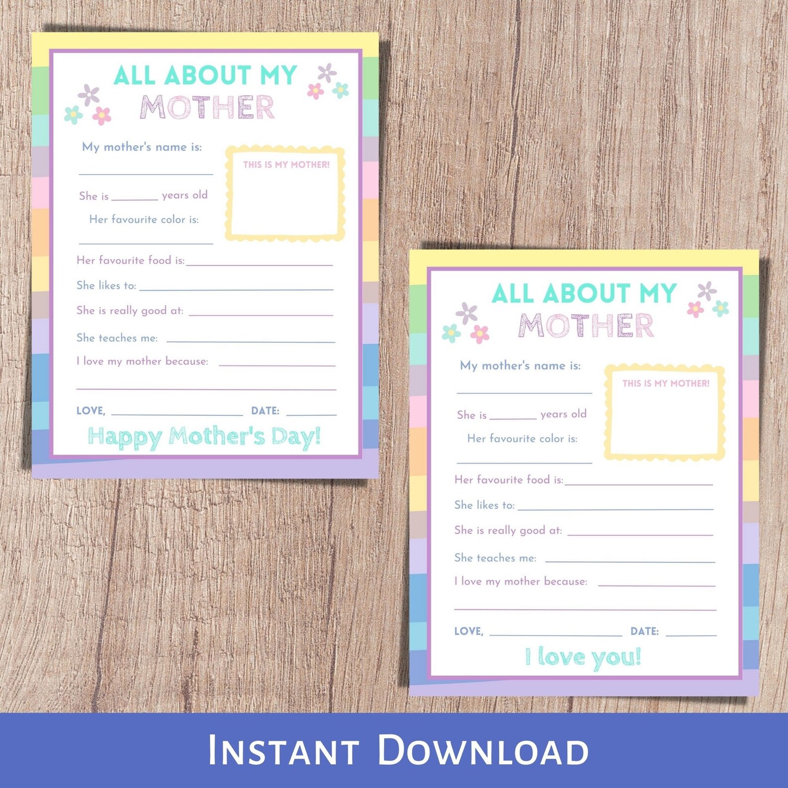 All About My Mom Printable, Printable Mother's Day Gift, Mom ...