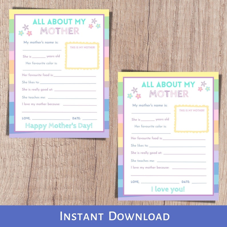 All About My Mom Printable, Printable Mother's Day Gift, Mom ...